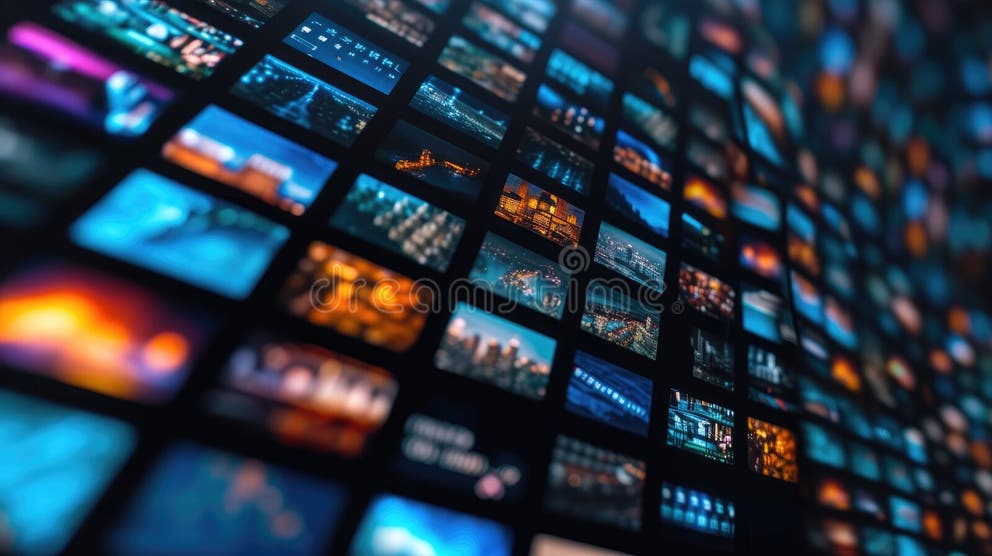 Multiple Television Screens Displaying Various TV Channels, Embodying ...
