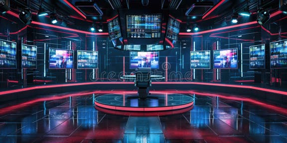 Multiple Television Screens with Red Lighting Stock Image - Image of ...