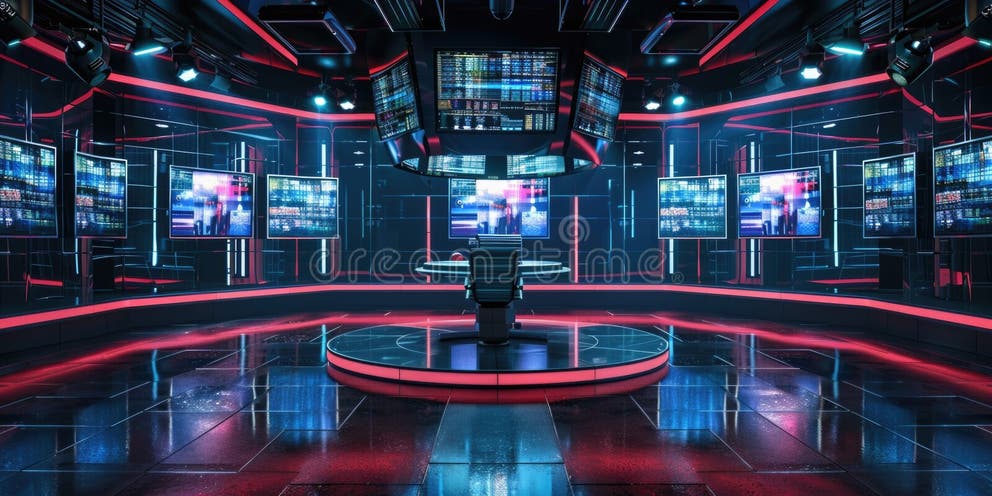 Multiple Television Screens with Red Lighting Stock Image - Image of ...