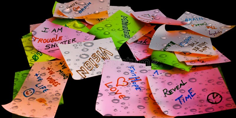 Multiple Thoughts Collection on Slips Displayed with Water Drops ...