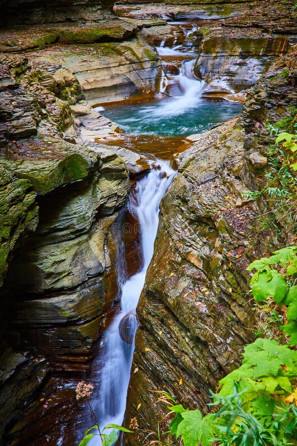 Multiple Tiered Waterfalls in River Wind through Gorge in New York ...