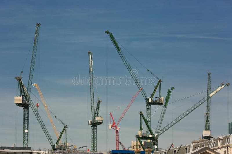 Multiple Tower Cranes Installed Over a Construction Site Stock Photo ...
