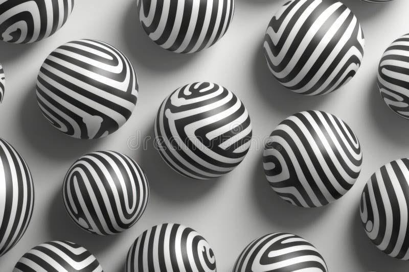 Multiple Toy Black and White Striped Balls Drawn in One Continuous Line ...
