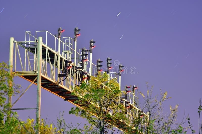 Multiple Traffic Lights Showing Red Light with Green Vegetation on the ...