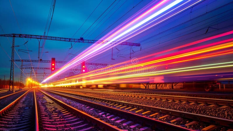 Two Parallel Tracks of a Railroad Line Next To Trees and Catenary Poles ...