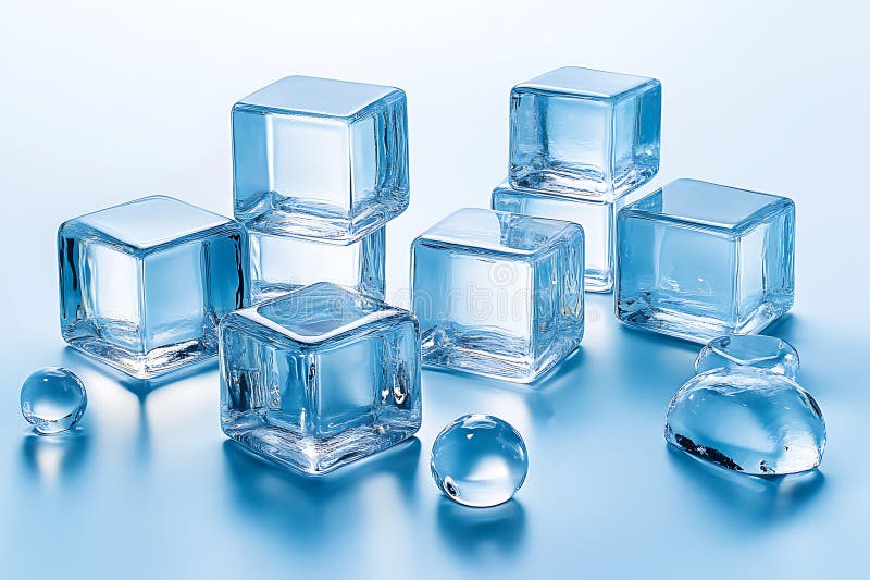 Multiple Translucent Ice Cubes in a Light Blue Setting, Evoking a Cool ...