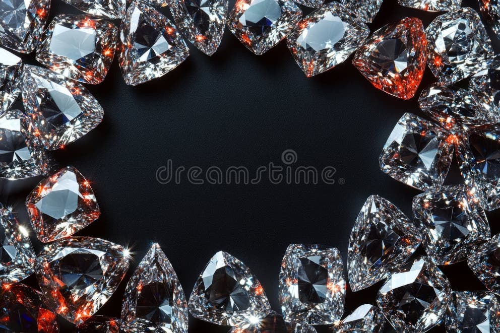 Multiple Trillion Cut Diamonds Forming a Frame on a Black Background ...