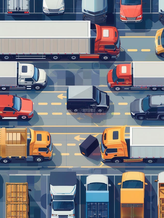 Multiple Trucks and Vans are Parked at a Warehouse, Ready for Loading ...