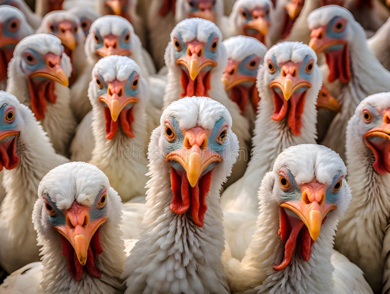 Multiple Turkeys Face only Packed Together and Straight Look the Same ...