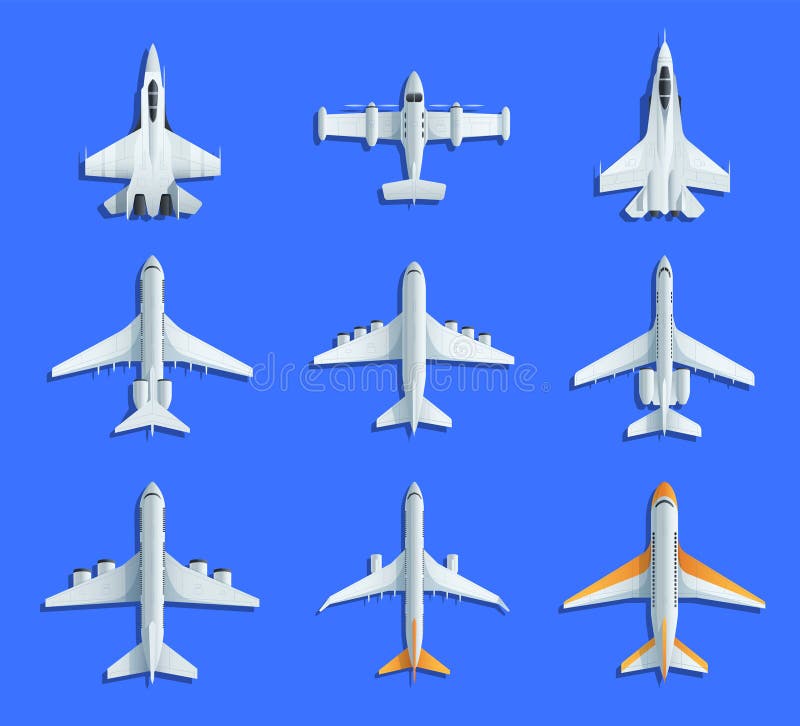 Multiple Types of Airplanes Illustrated from Various Angles, Vector ...