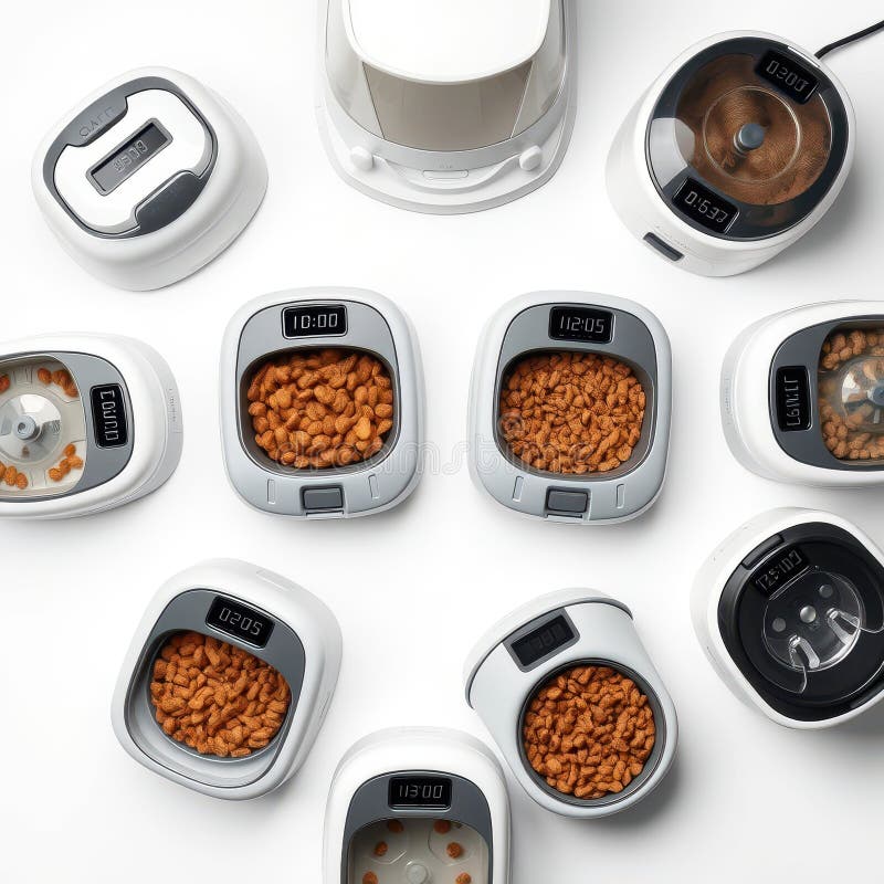 Multiple Types of Automatic Cat Feeders with Digital Timers and Clear ...