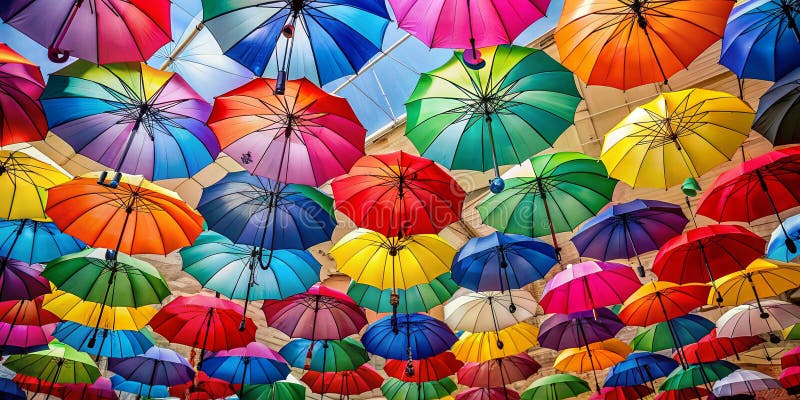 Multiple Umbrellas in Different Colors and Sizes Overhead Creating a ...