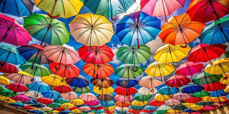 Multiple Umbrellas in Different Colors and Sizes Overhead Creating a ...