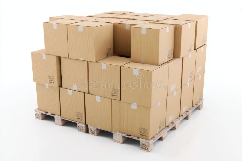 Stack of Uniform Cardboard Boxes on a Wooden Pallet in a Warehouse ...