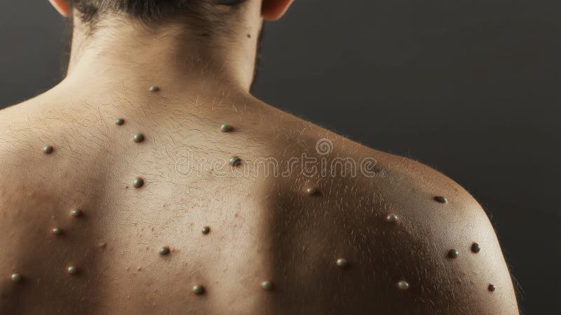 Multiple Vesicular Rash on Upper Back. Symptom of Monkeypox Stock Photo ...