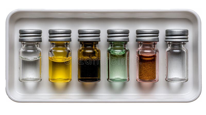 Multiple Vials Arranged in Lab Tray Minimal on White Stock Image ...