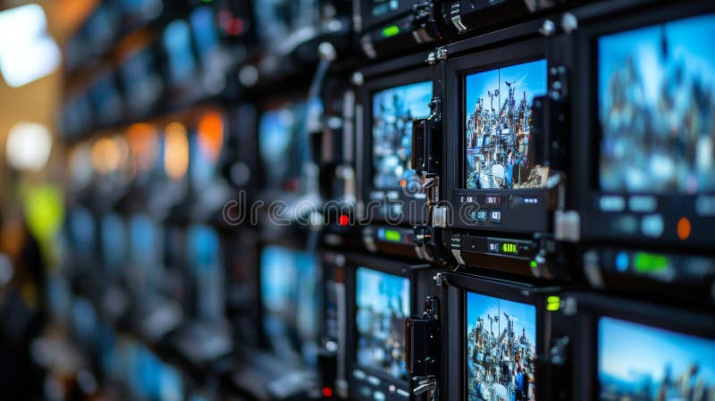 Multiple Video Monitors in a Broadcast Studio Stock Illustration ...