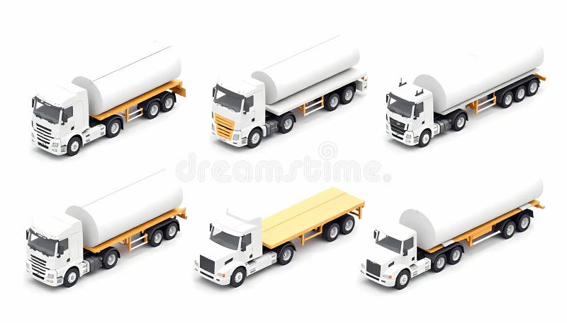 Multiple Views of White Semi-trucks with Different Trailers Against a ...