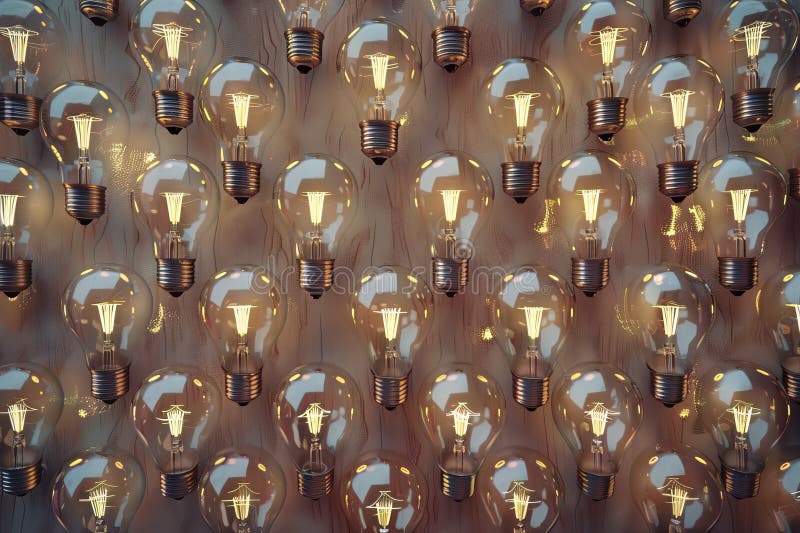 Multiple Vintage Light Bulbs with Glowing Filaments Arranged in a ...