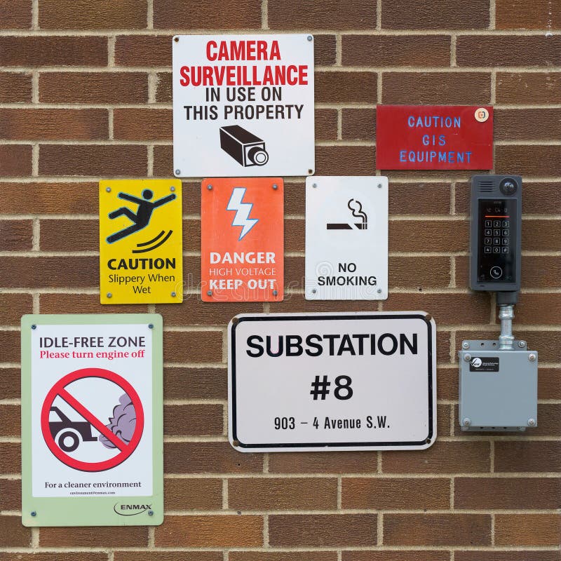 Multiple Warning Signs Posted on Brick Wall Editorial Image - Image of ...