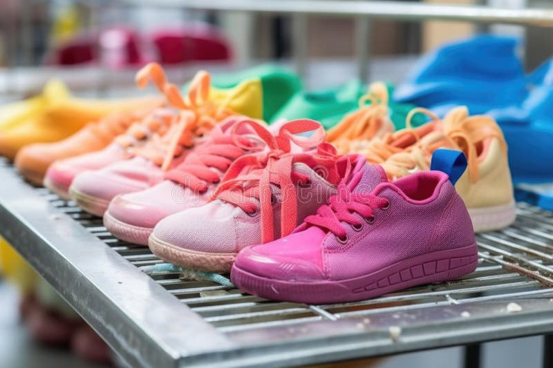 Multiple Washable Childrens Shoes on a Manufacturing Table Stock Image ...