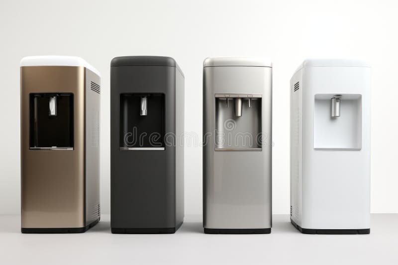 Multiple Water Coolers in Different Colors Side by Side. White ...