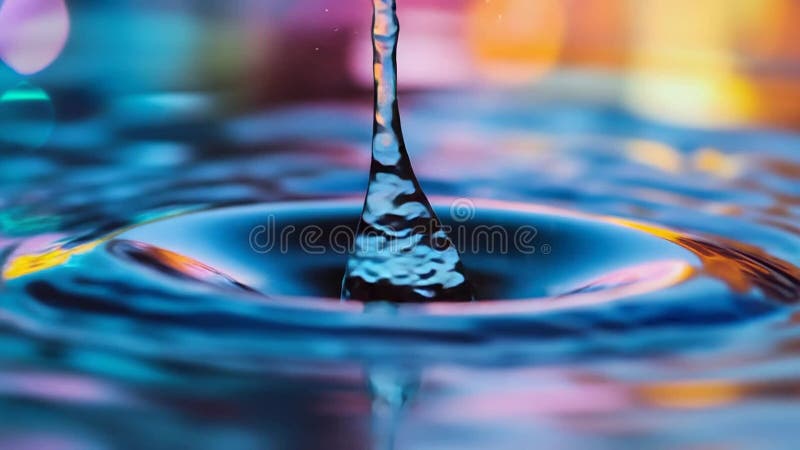Water Droplets Creating Concentric Ripples in Colorful Liquid Surface ...