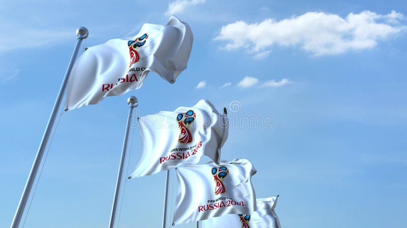 Multiple Waving Flags with 2018 FIFA World Cup Logo. 4K Editorial ...
