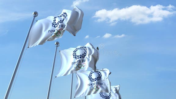 Multiple Waving Flags with 2020 Summer Olympics Logo. Editorial 3D ...