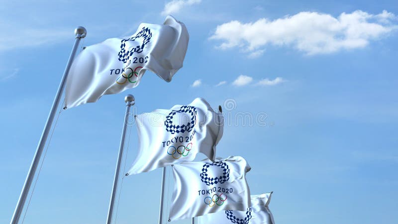 Multiple Waving Flags with 2020 Summer Olympics Logo. 4K Editorial ...