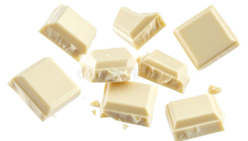 Multiple White Chocolate Chunks Falling with Transparent Background ...