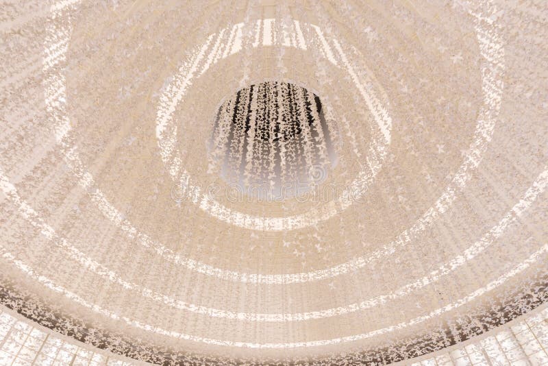 Multiple White Circle Ceiling with Lighting Inside Decorated with Tiny ...