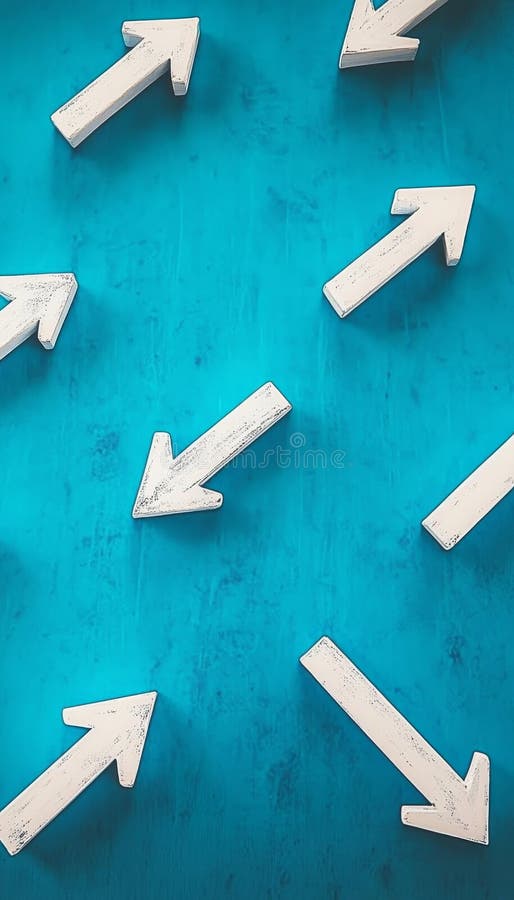 Multiple White 3D Arrows Pointing in Different Directions on a Textured ...