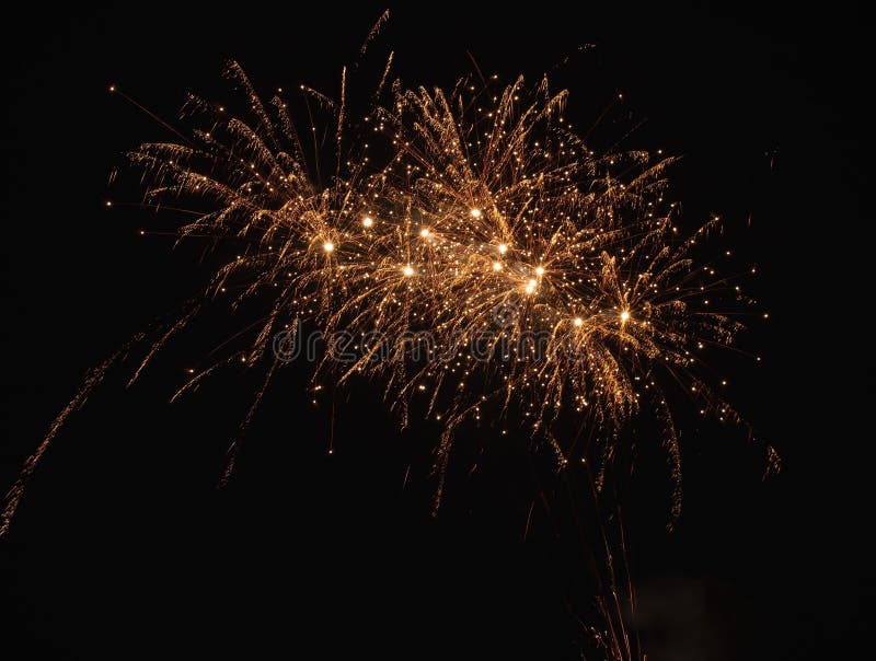 Multiple Yellow Fireworks at Night Stock Image - Image of event ...