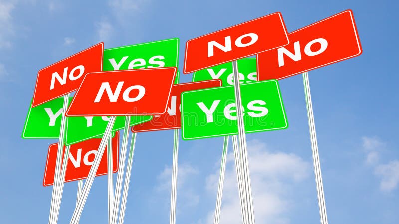 Multiple Yes and No Signs with Cloudy Blue Sky Stock Photo - Image of ...