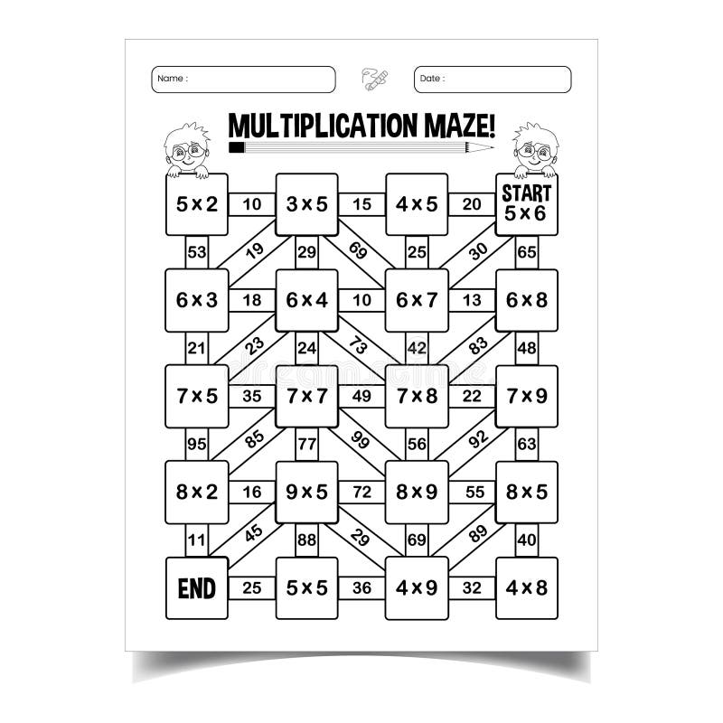 Multiplication Maze Puzzle Worksheet for Children Stock Illustration ...