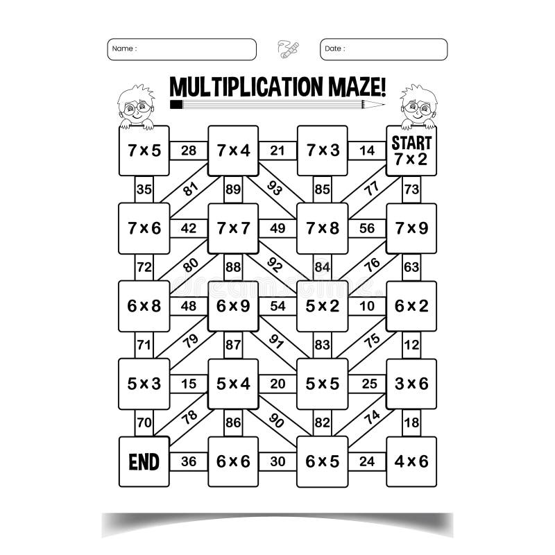 Multiplication Maze Puzzle Worksheet for Child Stock Vector ...