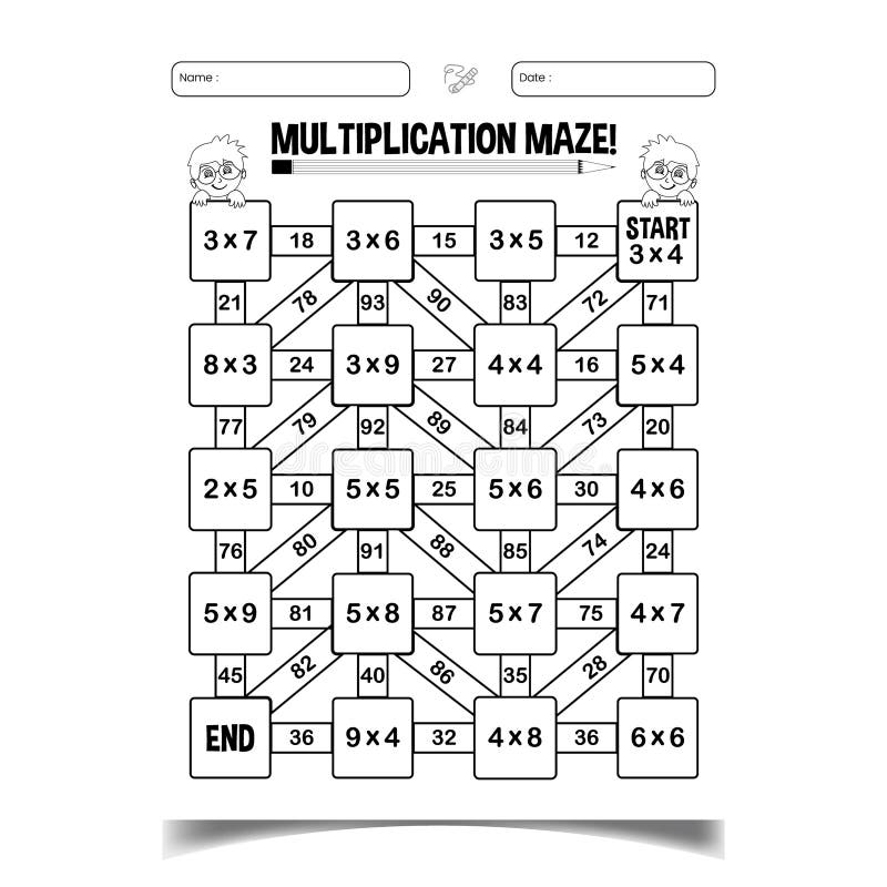 Multiplication Maze Puzzle Worksheet for Child Stock Illustration ...