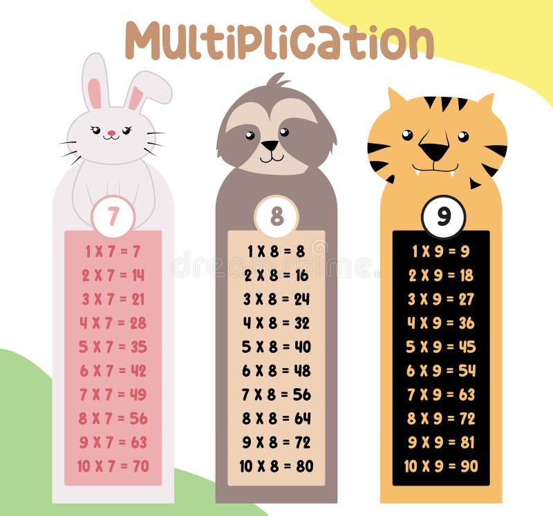 Cute Cartoon Vector Animals Multiplication Table Charts for Kids. Stock ...