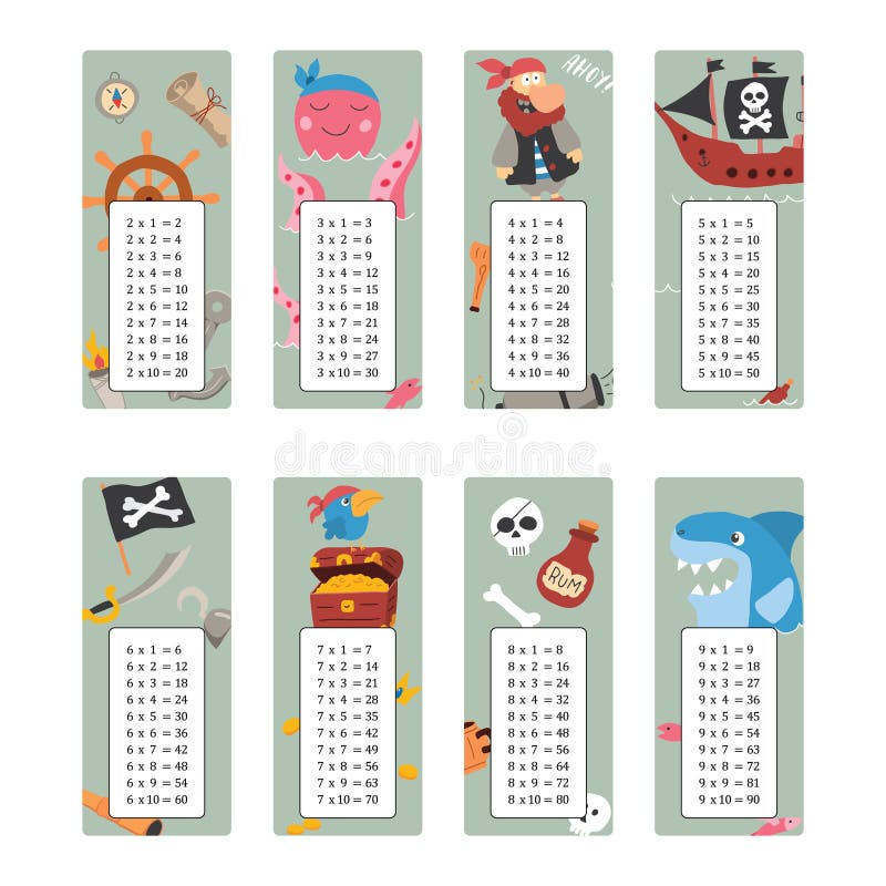 Multiplication Table with Cute Monsters, Cartoon Monster Bookmarks ...