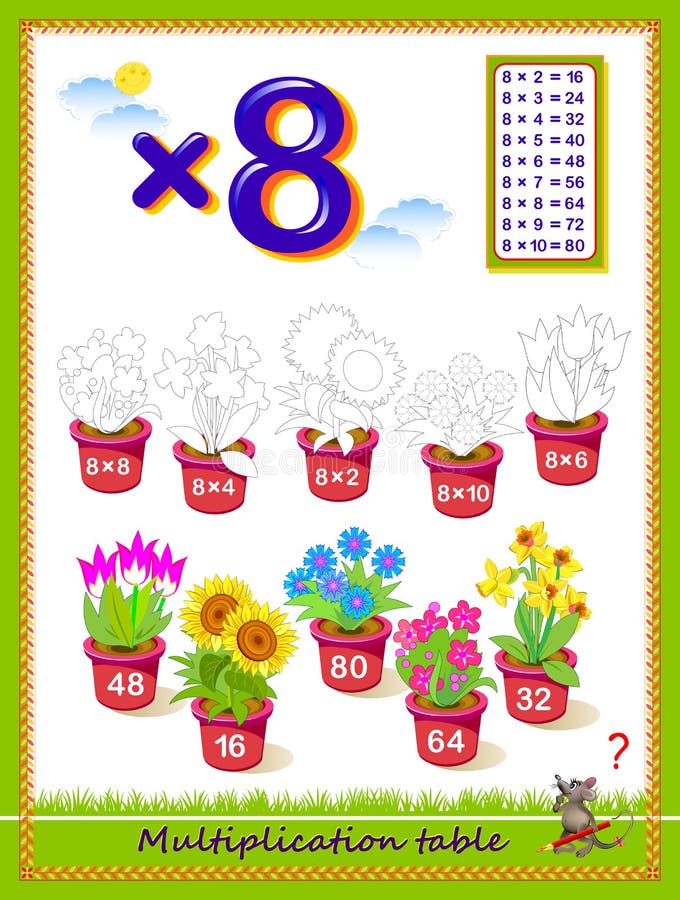 Multiplication Table by 8 for Kids. Solve Examples and Paint the ...