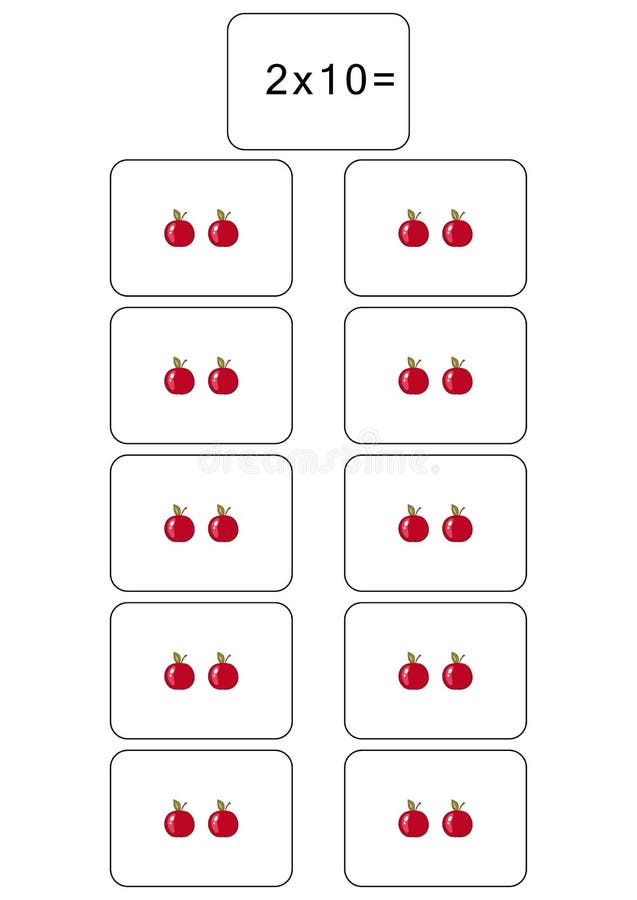 Multiplication Table of 2. Maths Card with an Example, Drawing ...