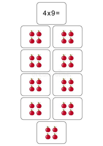 Multiplication Table of 4. Maths Card with an Example, Drawing ...