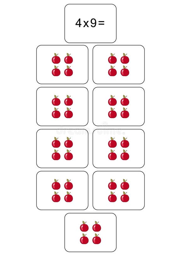 Multiplication Table of 4. Maths Card with an Example, Drawing ...