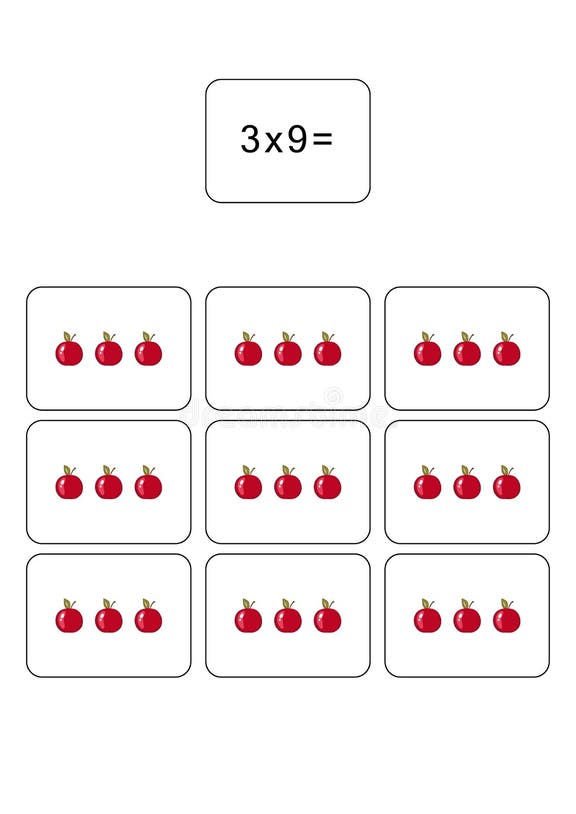 Multiplication Table of 3. Maths Card with an Example, Drawing ...