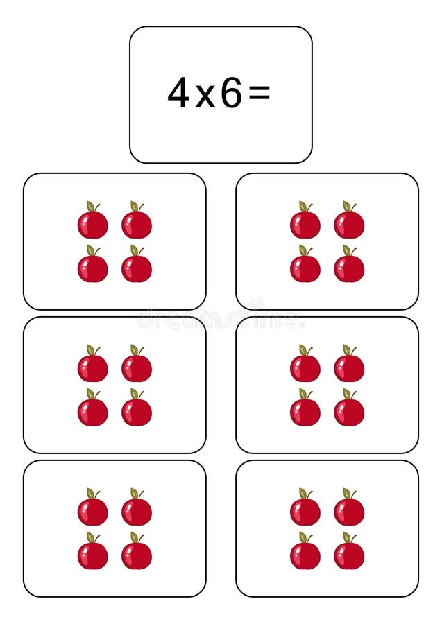 Multiplication Table of 4. Maths Card with an Example, Drawing ...