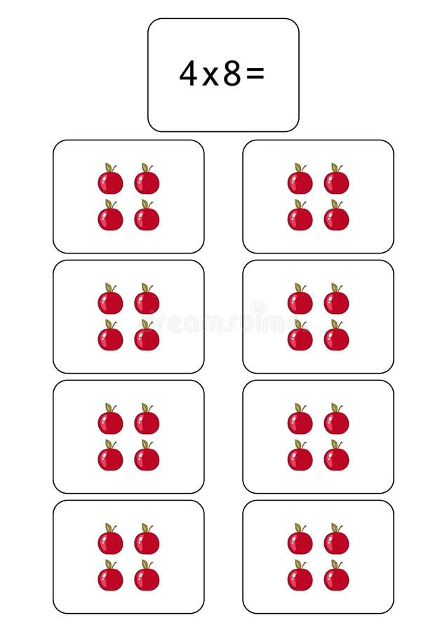 Multiplication Table of 4. Maths Card with an Example, Drawing ...