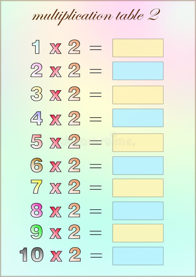 Multiplication Table of Two with Empty Space To Write Stock ...