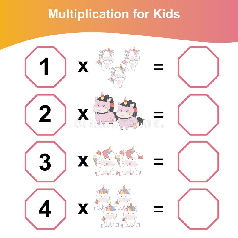 Multiplication Unicorn Worksheet for Preschool Stock Vector - Illustration of worksheets ...