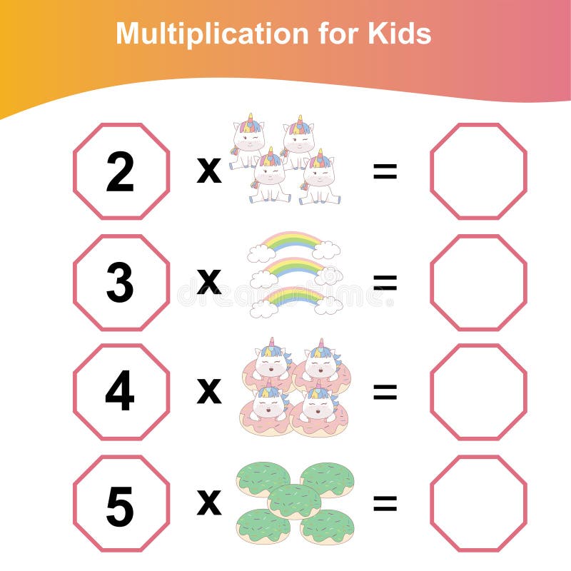 Multiplication Unicorn Worksheet for Preschool Stock Vector ...